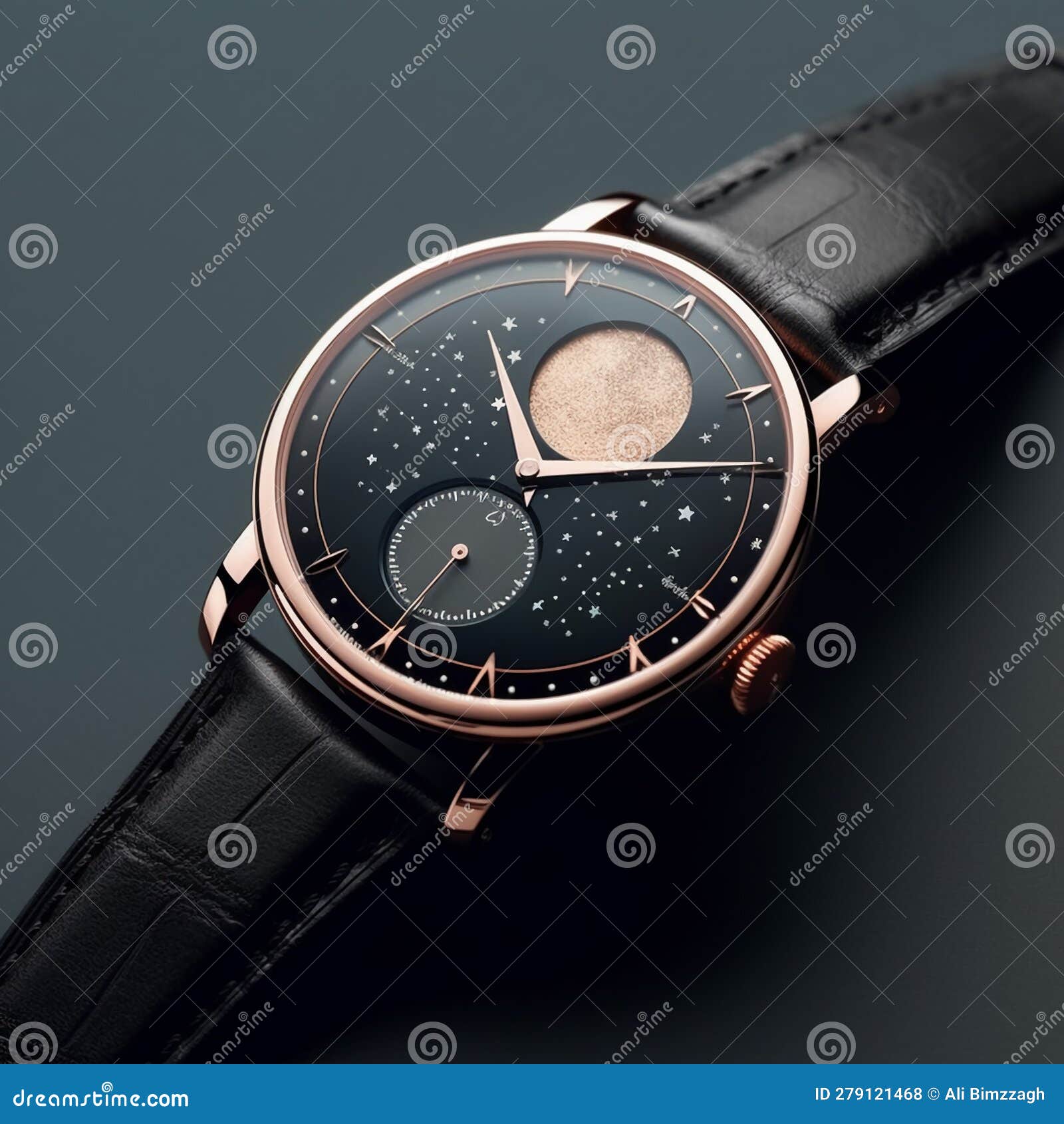 Moon Phase Watch Adorned with a Stylish Leather Strap Stock ...