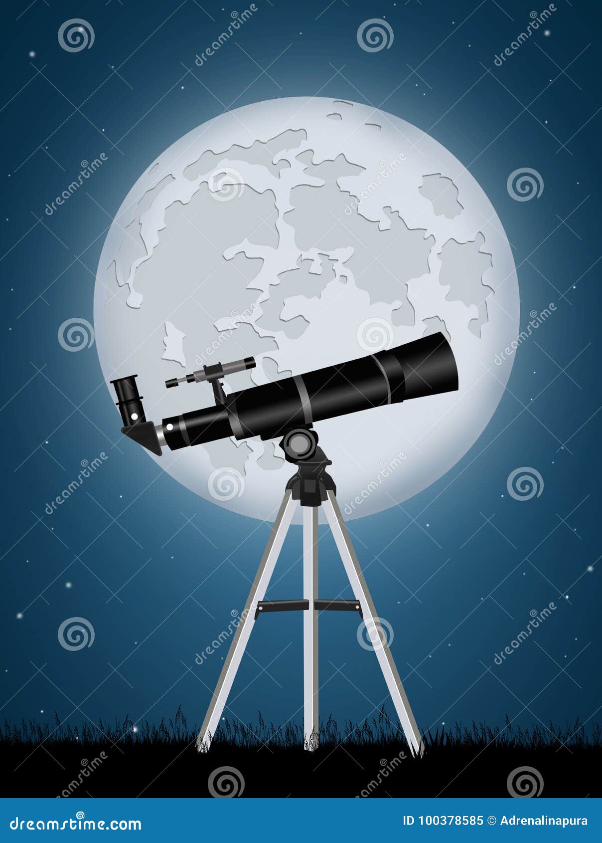 Watch the Moon with Telescope Stock Illustration - Illustration of ...
