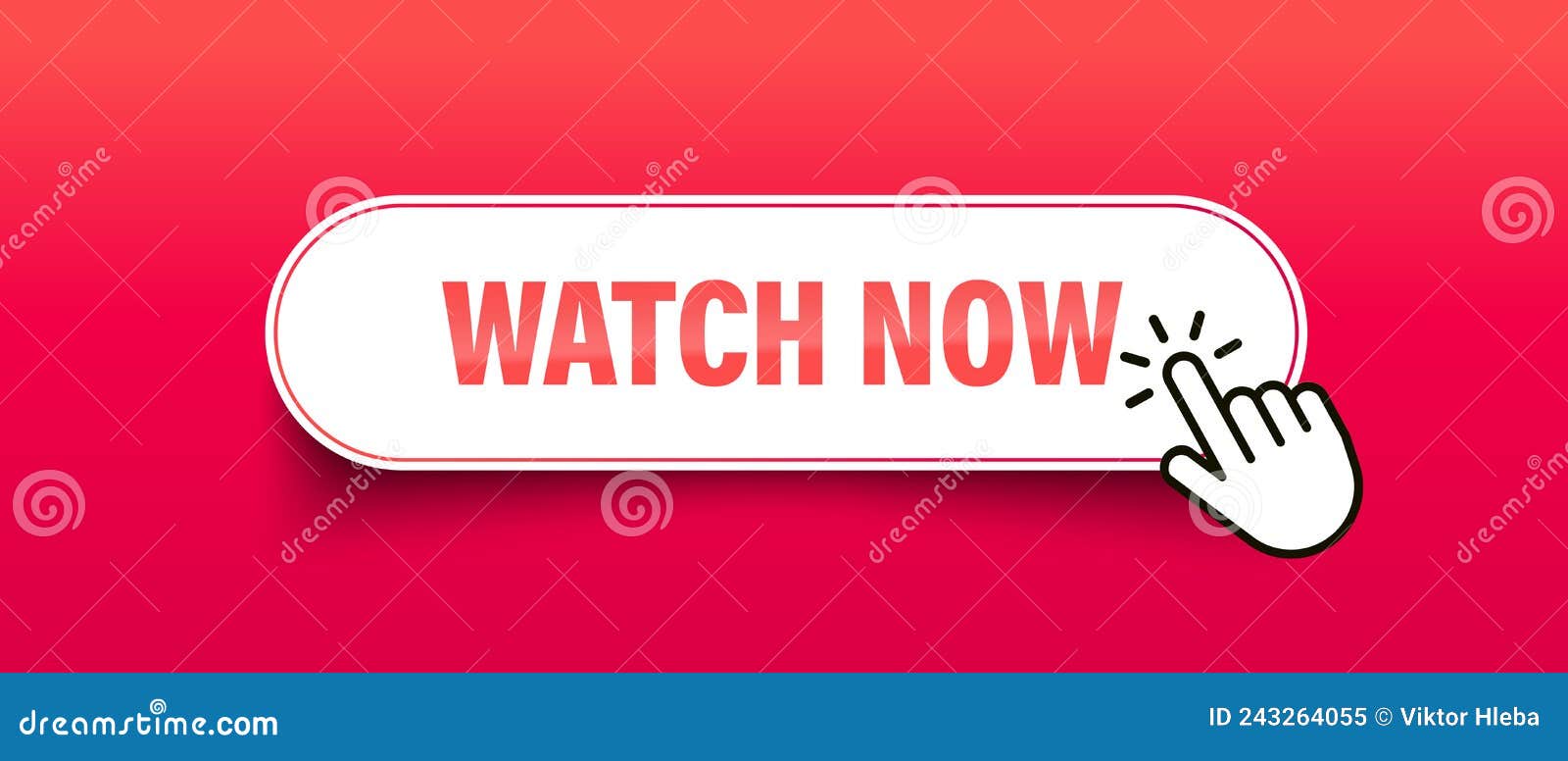 Watch Now Button with Cursor in Flat Style on Red Background. Isolated ...