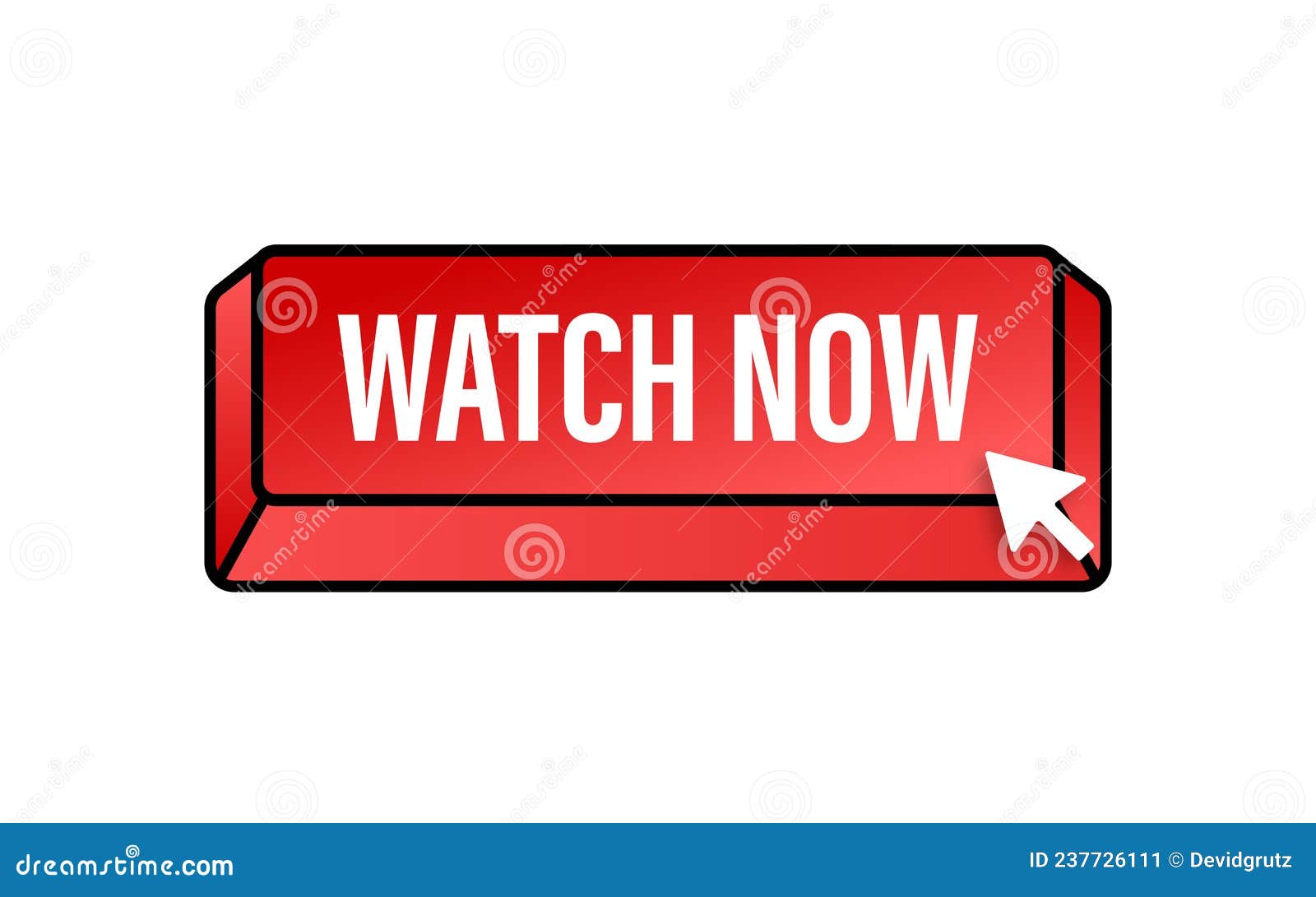 Watch Now Button in Flat Style on White Background. Isolated Vector ...