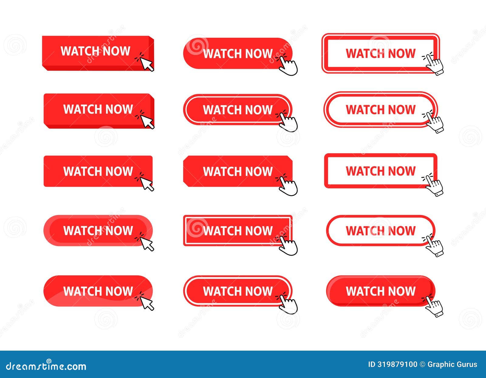 Watch Now Button with Pointer Clicking. Web Button. Finger Pressing ...