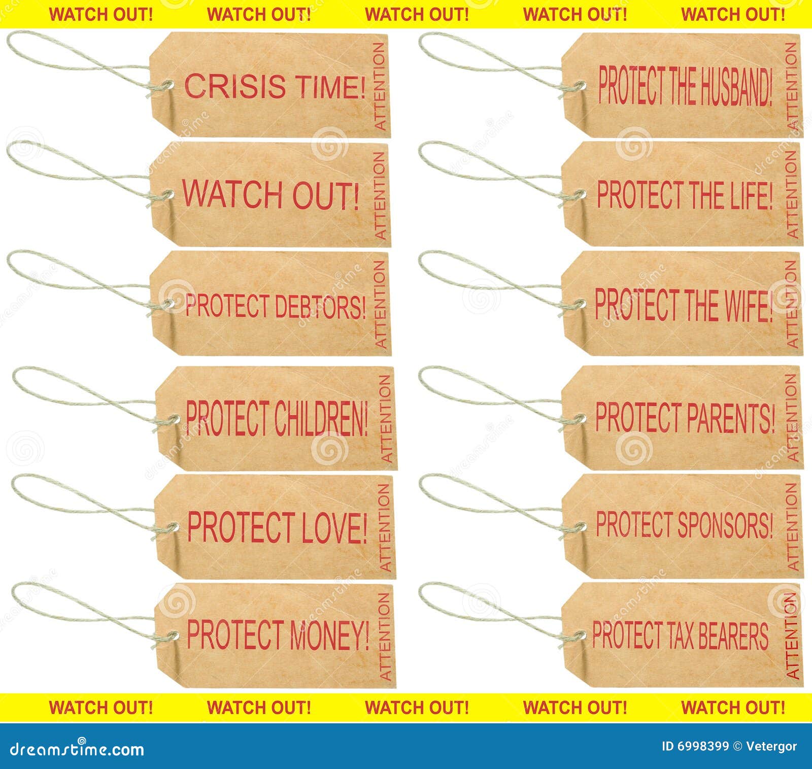 WATCH OUT! Labels with Inscriptions Stock Illustration - Illustration ...