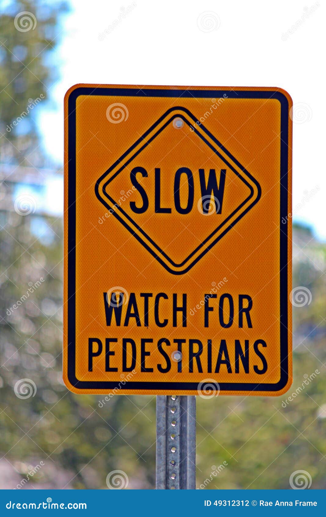 Watch for pedestrians sign stock photo. Image of slow - 49312312
