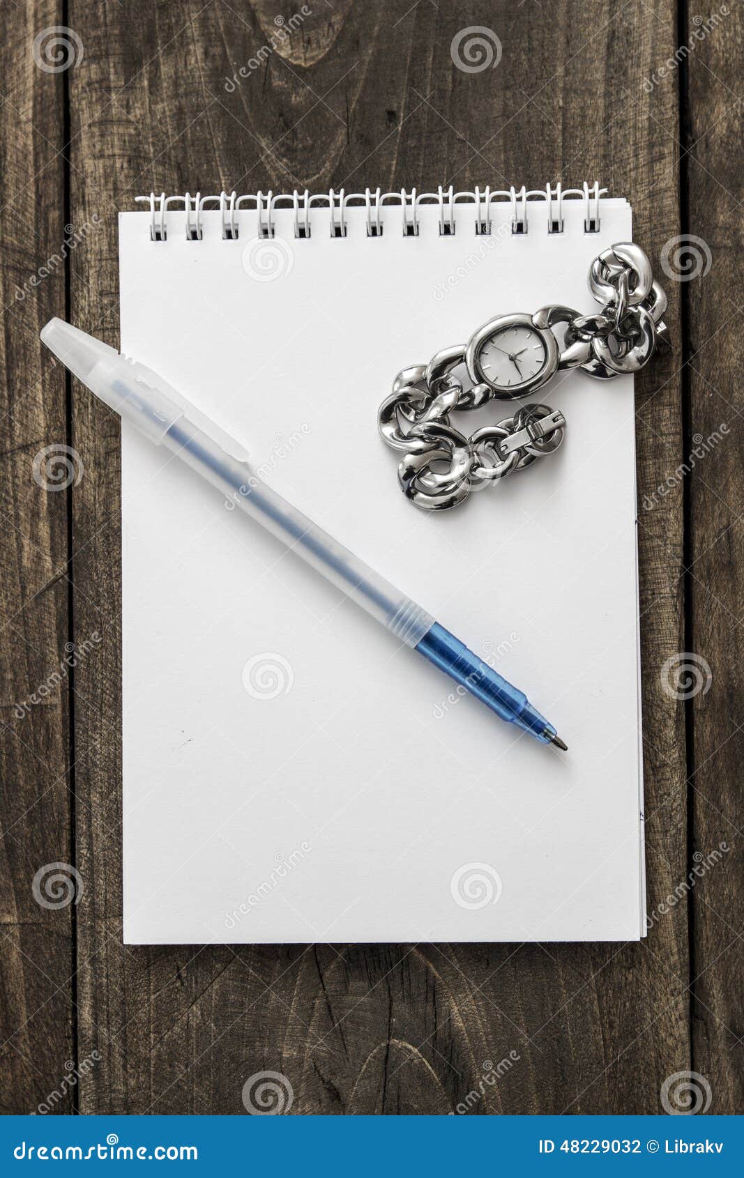 Watch and Pen on the Top of the Notebook Stock Photo - Image of white ...