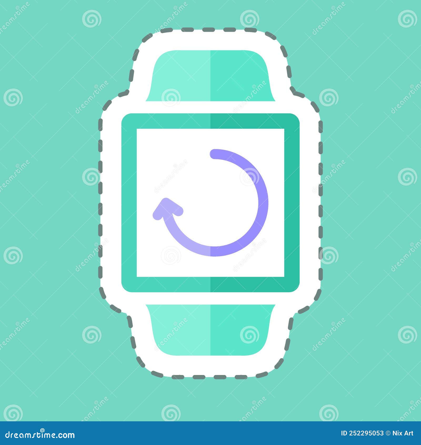 Watch Sync Sticker in Trendy Line Cut Isolated on Blue Background Stock ...