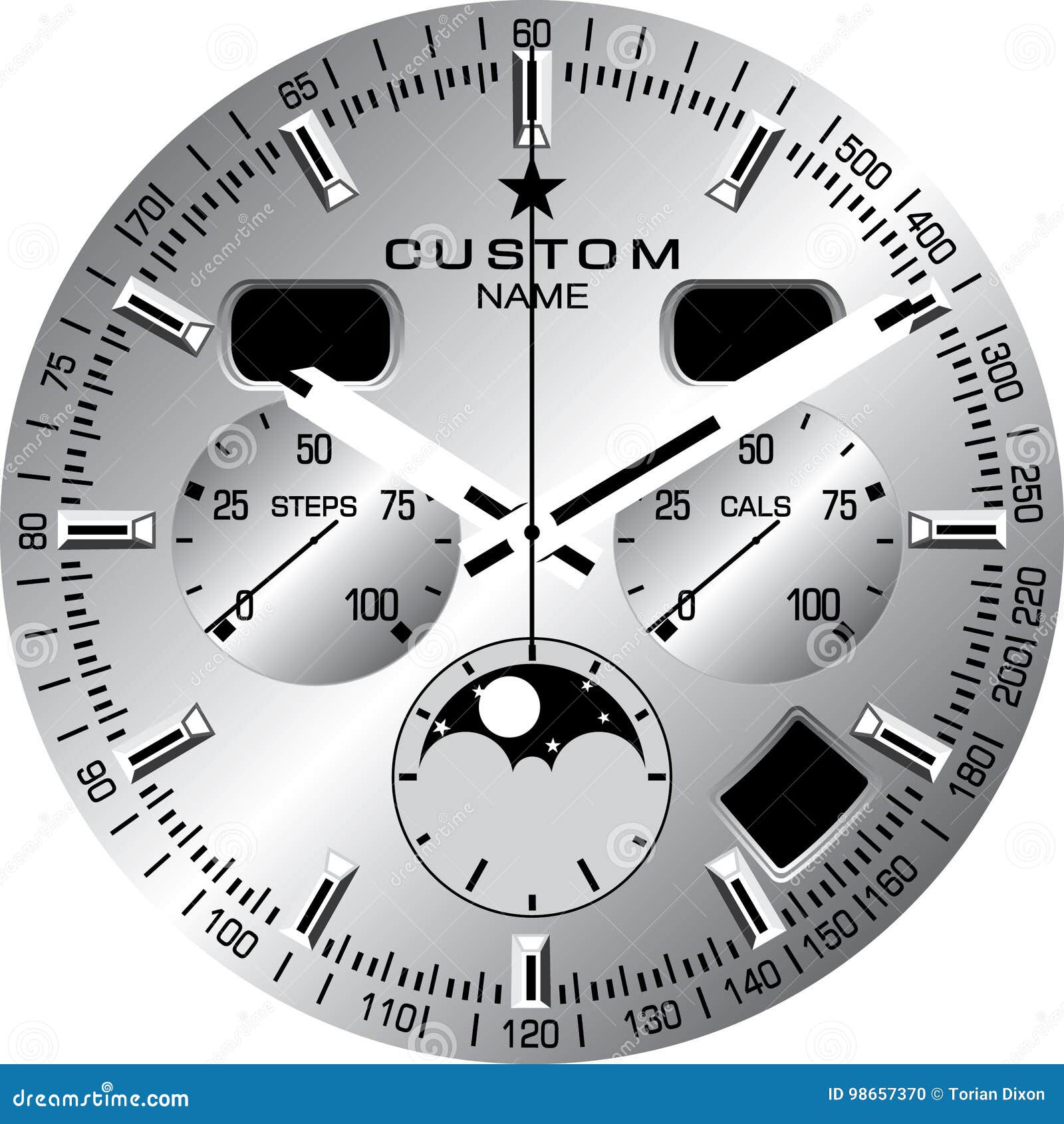 Watch Template C stock vector. Illustration of moon, silver - 98657370