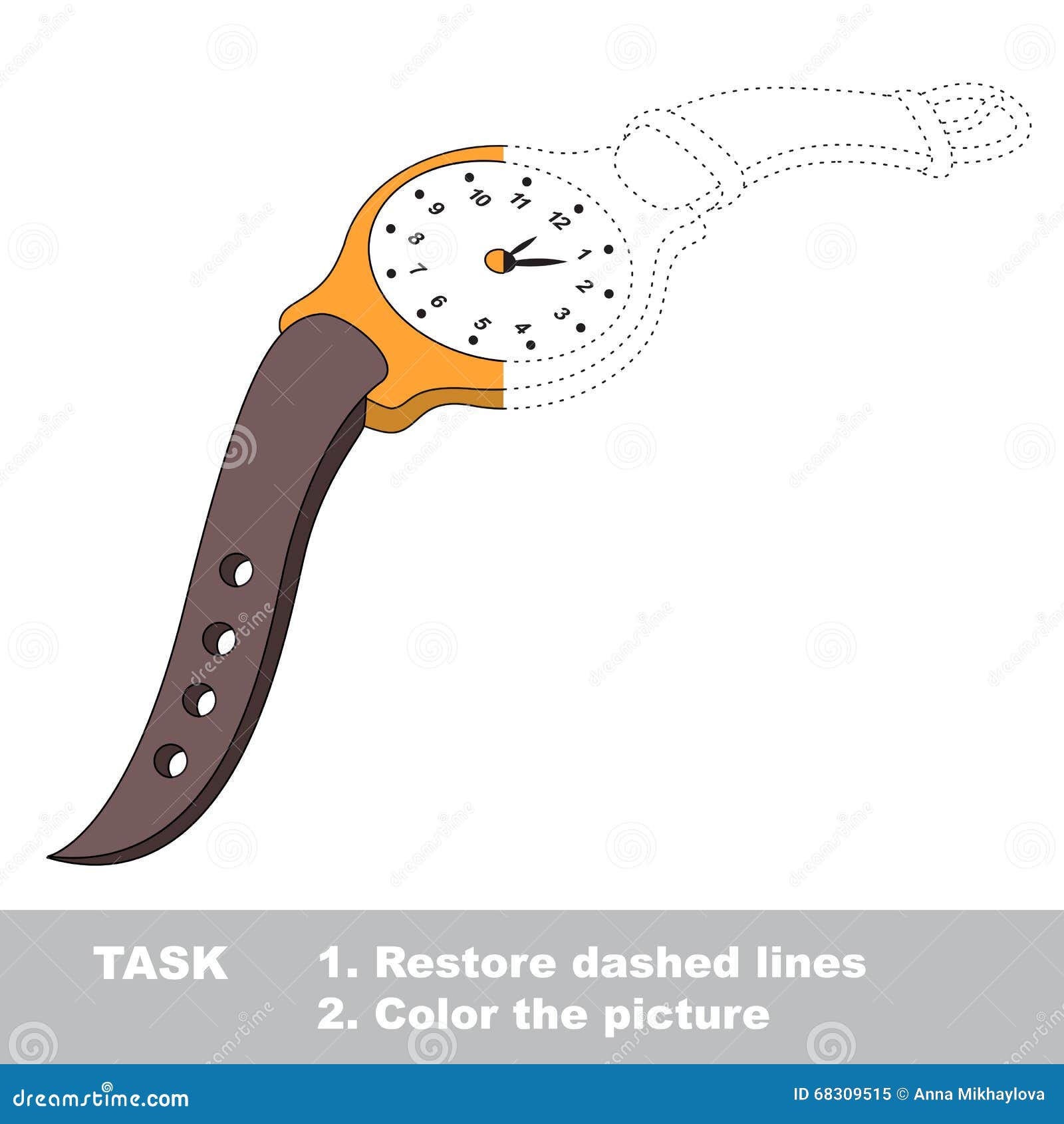 Watch To Be Colored. Vector Trace Game. Stock Vector - Illustration of ...
