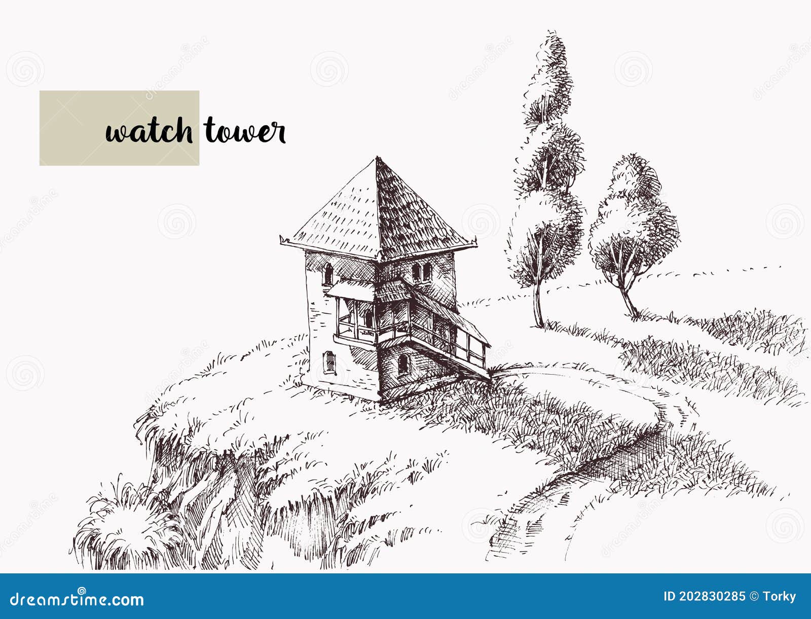 Watch Tower Castle on Top of the Hill Stock Vector - Illustration of ...