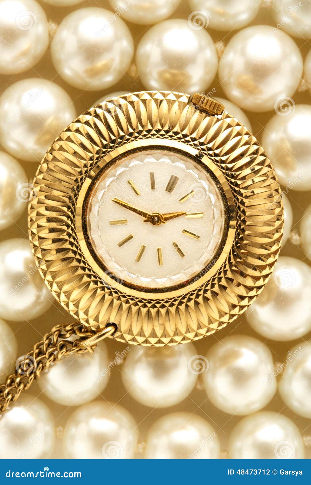 Watch on white pearl stock photo. Image of necklace, glitter - 48473712