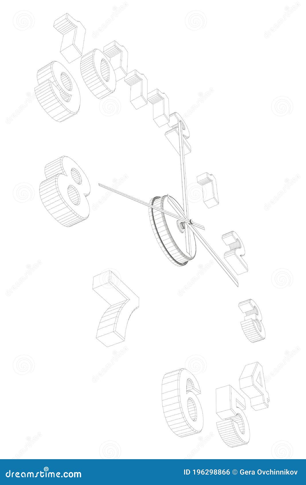 Watch Wireframe without Case Isolated on White Background. Perspective ...