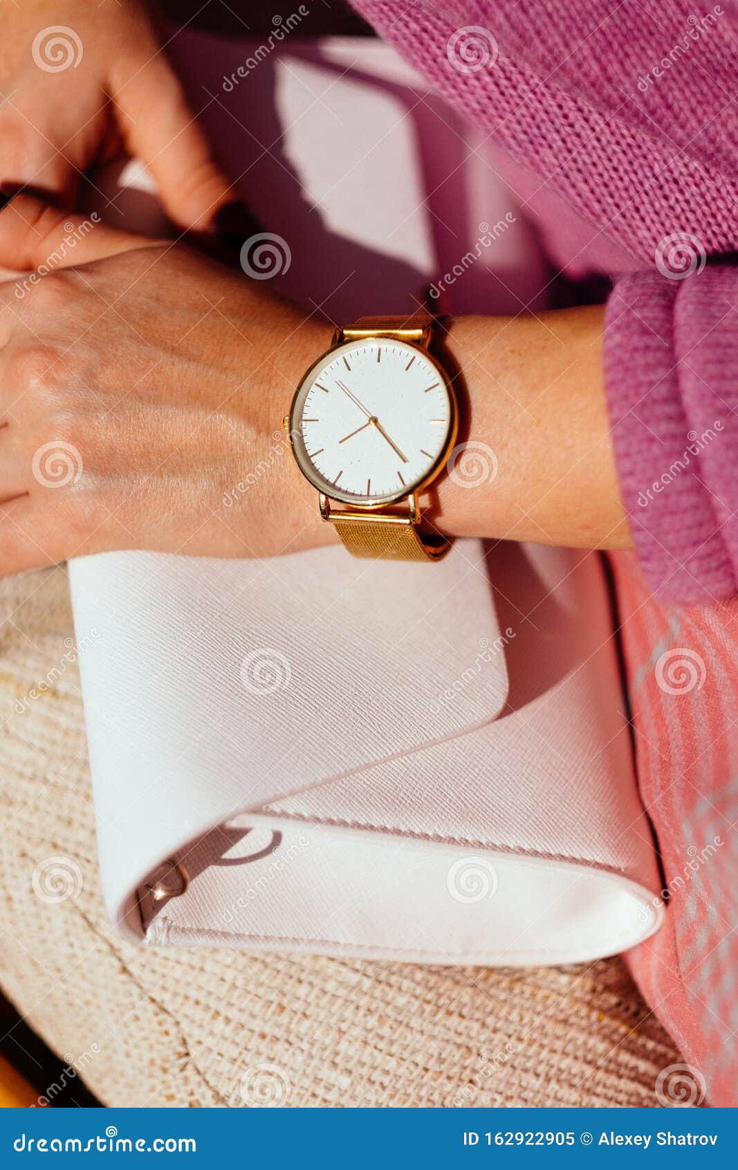 The Watch on the Woman`s Hand is Close-up Stock Image - Image of ...
