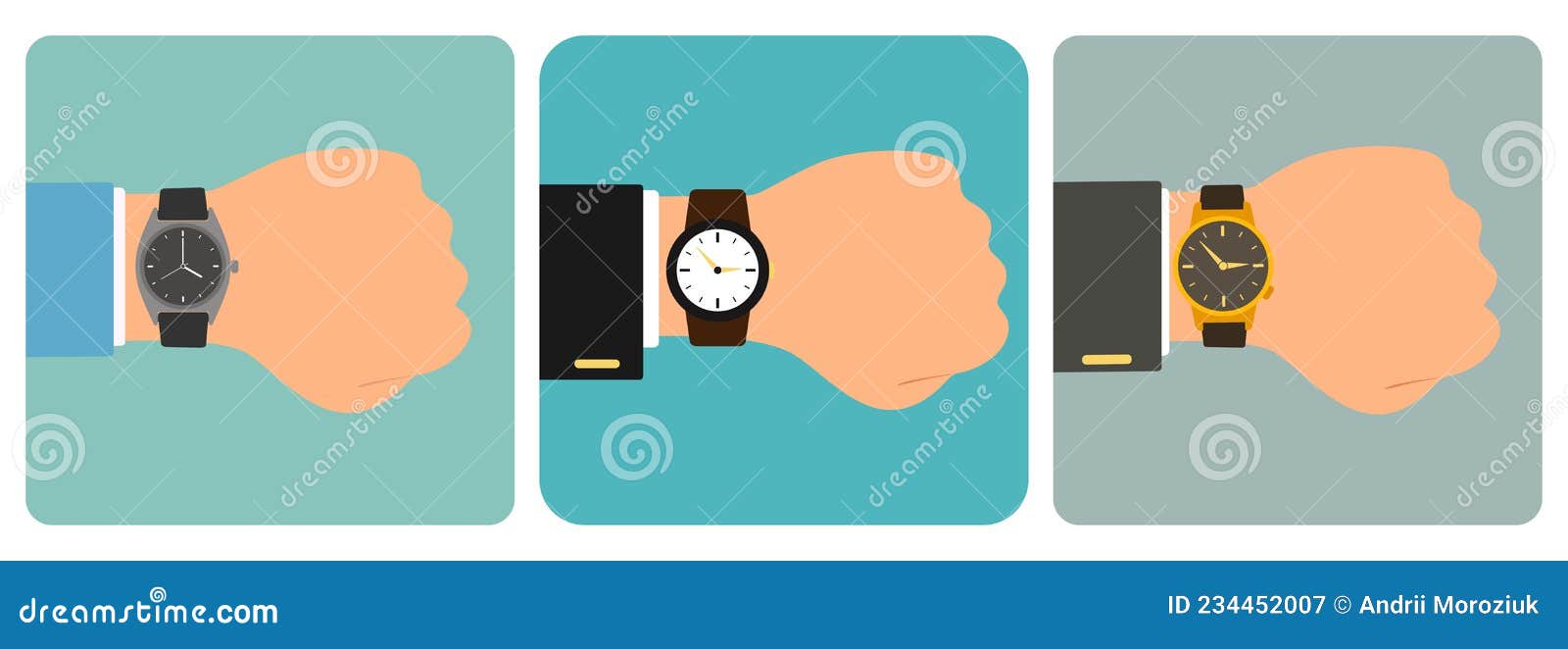 Watch on the Wrist. Time Symbol Isolated on Blue, Gray Background Stock ...