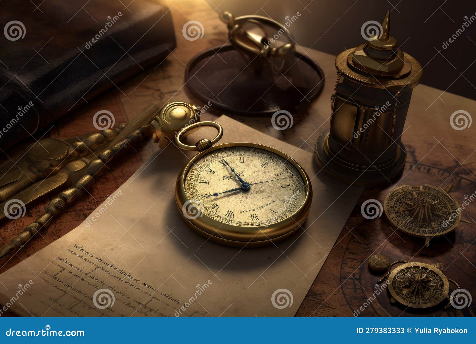 Watches Compass Table. Generate Ai Royalty-Free Stock Photography ...