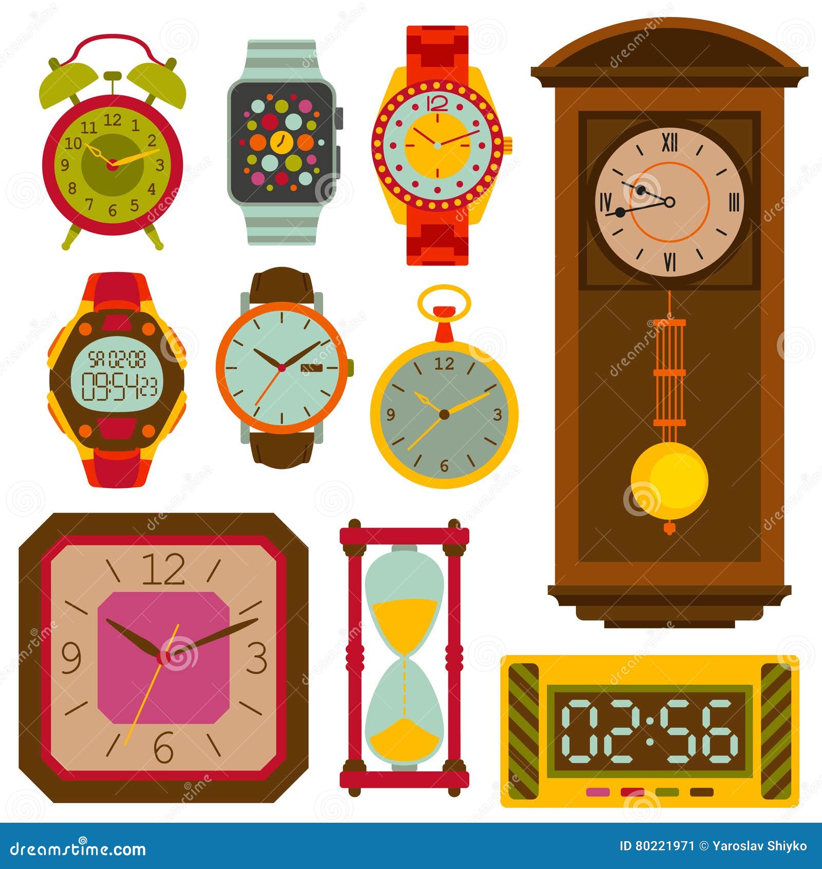 Watches flat set stock vector. Illustration of cartoon - 80221971