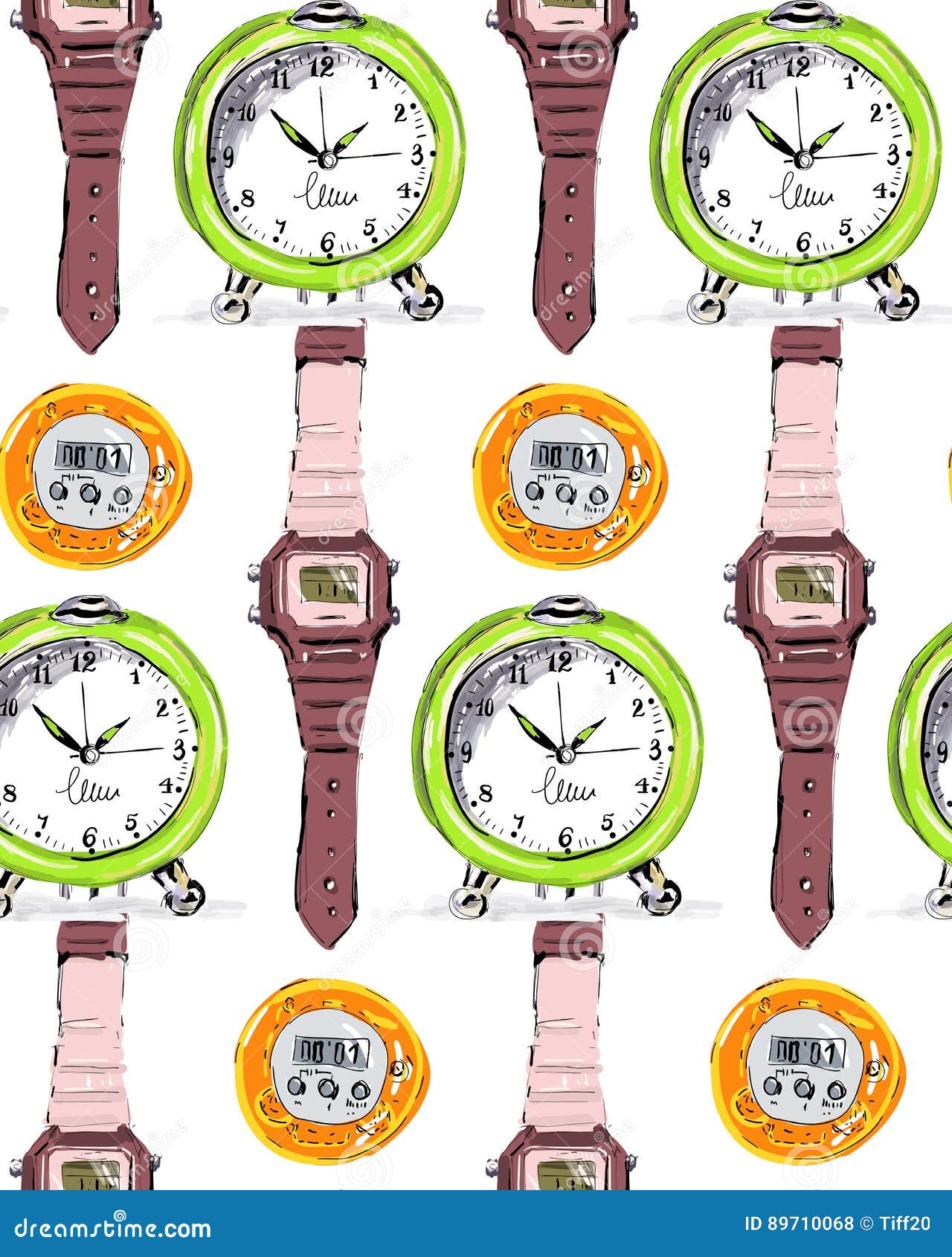 Watches stock vector. Illustration of drawn, doodle, pattern - 89710068