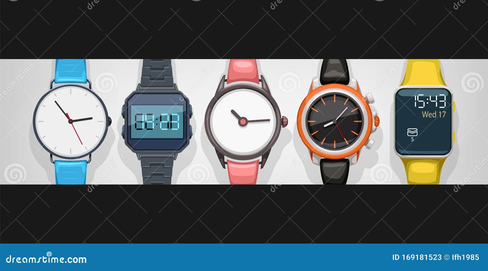 Watches Set on Bright Background Stock Vector - Illustration of ...