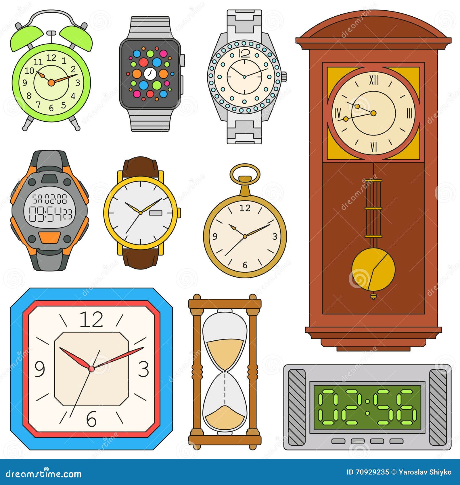 Watches set stock vector. Illustration of minute, classic - 70929235