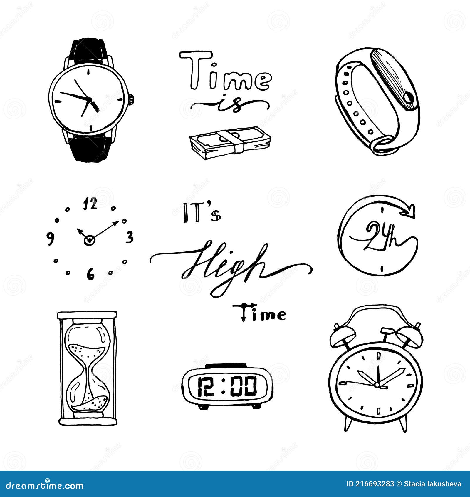 Watches and Time Vector Doodle Set EPS Stock Vector - Illustration of ...