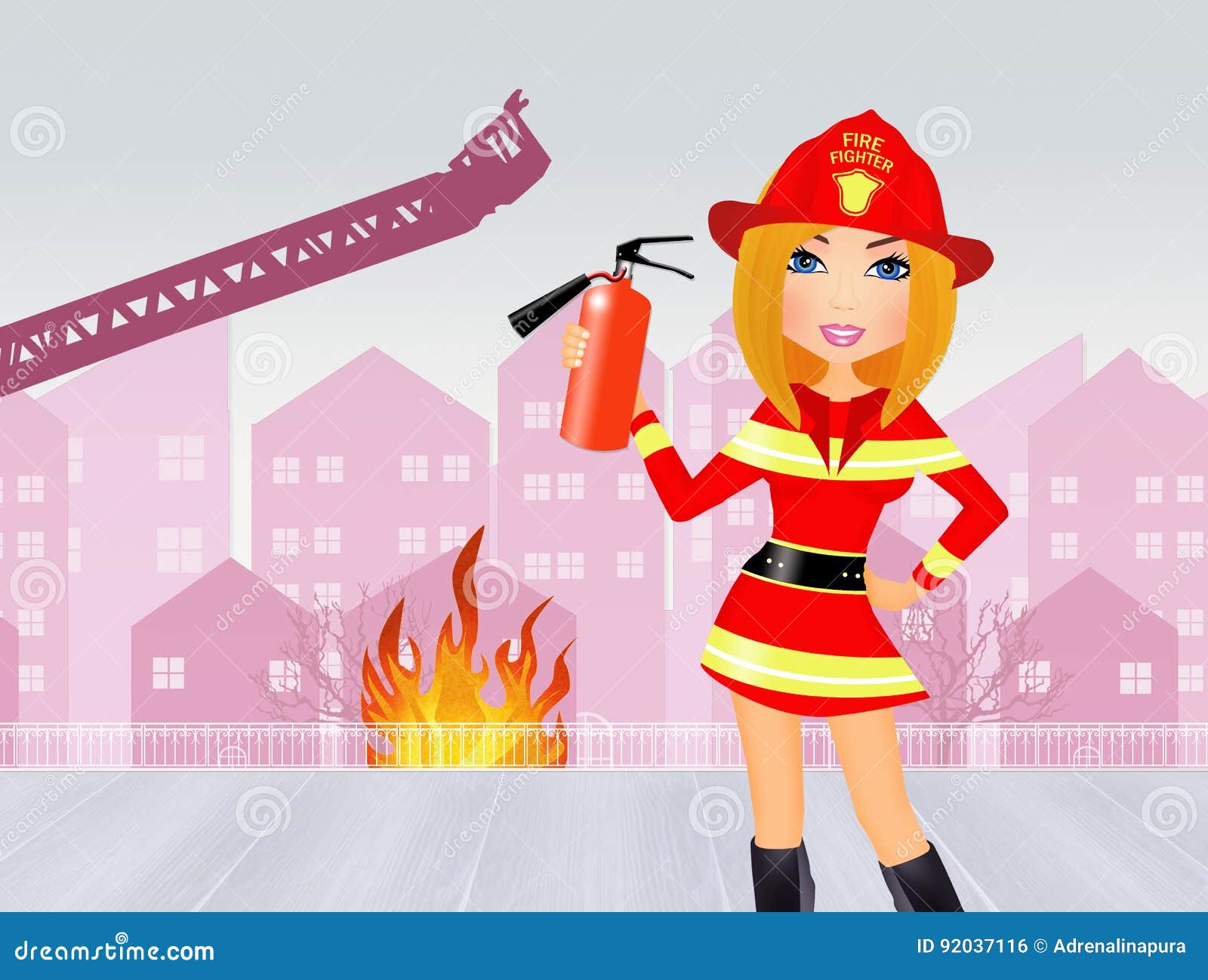 Watchful fire woman stock illustration. Illustration of cartoon - 92037116