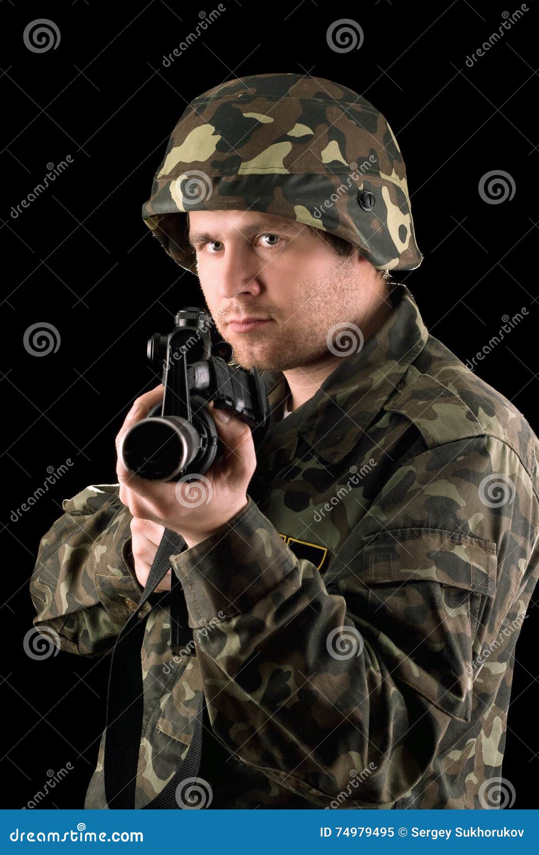 Watchful soldier with m16 stock image. Image of green - 74979495