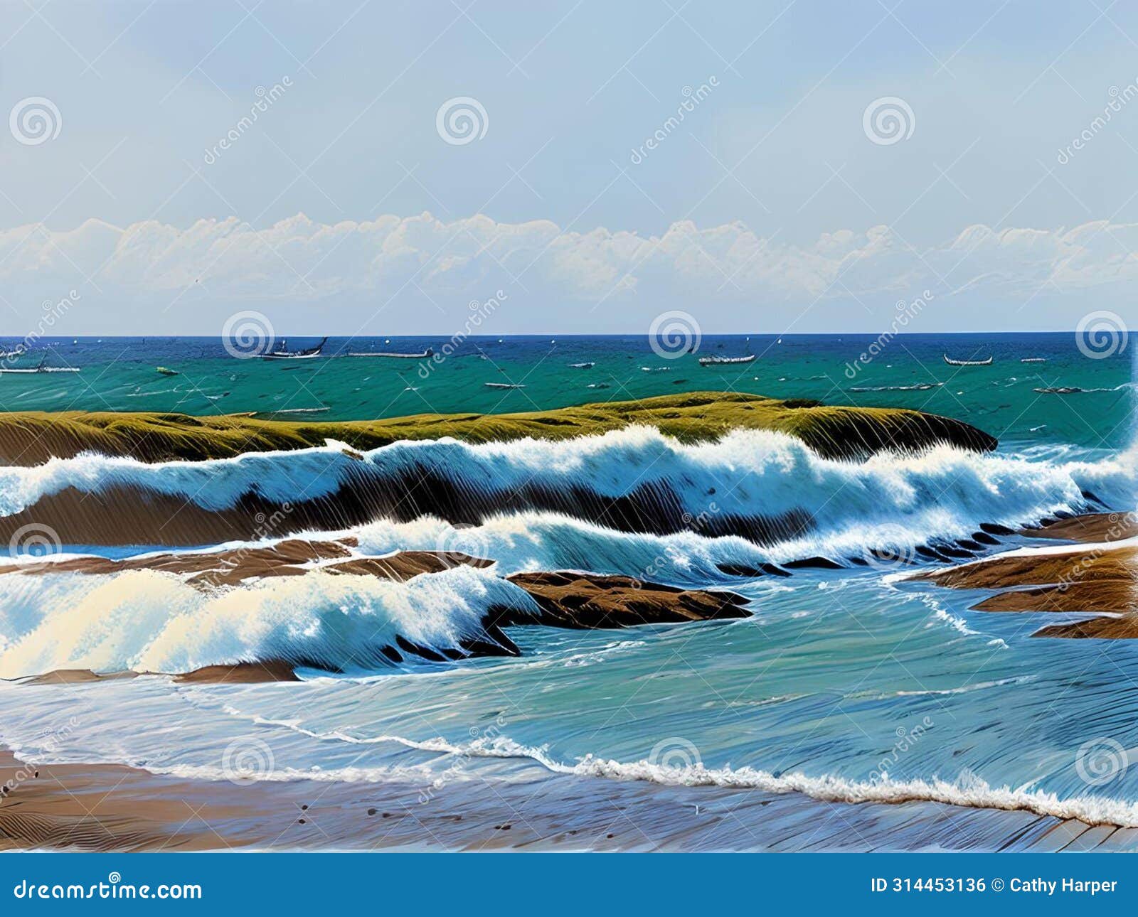 Watching the Angry Sea stock illustration. Illustration of cloudy ...