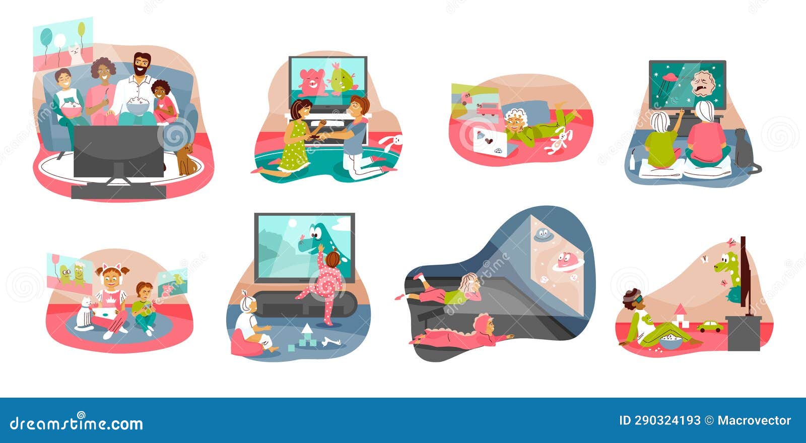 Watching Cartoons Set stock vector. Illustration of occupation - 290324193