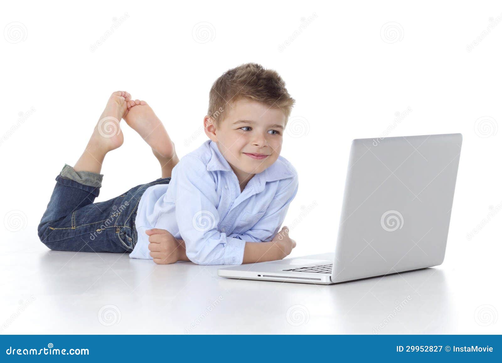Child Looks at the Computer Stock Image - Image of friendly ...
