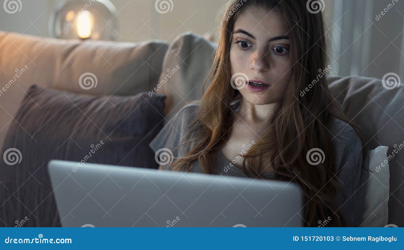 Watching Movie on the Laptop Computer Stock Image - Image of girl ...