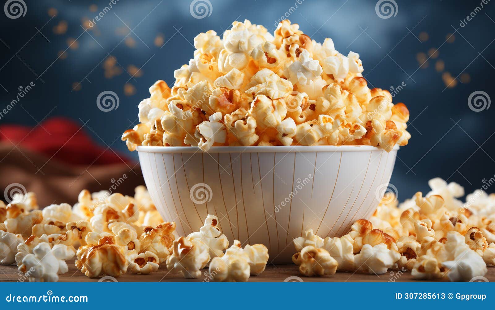 Watching a Movie, Snacking on Fresh Popcorn in a Theater Generated by ...