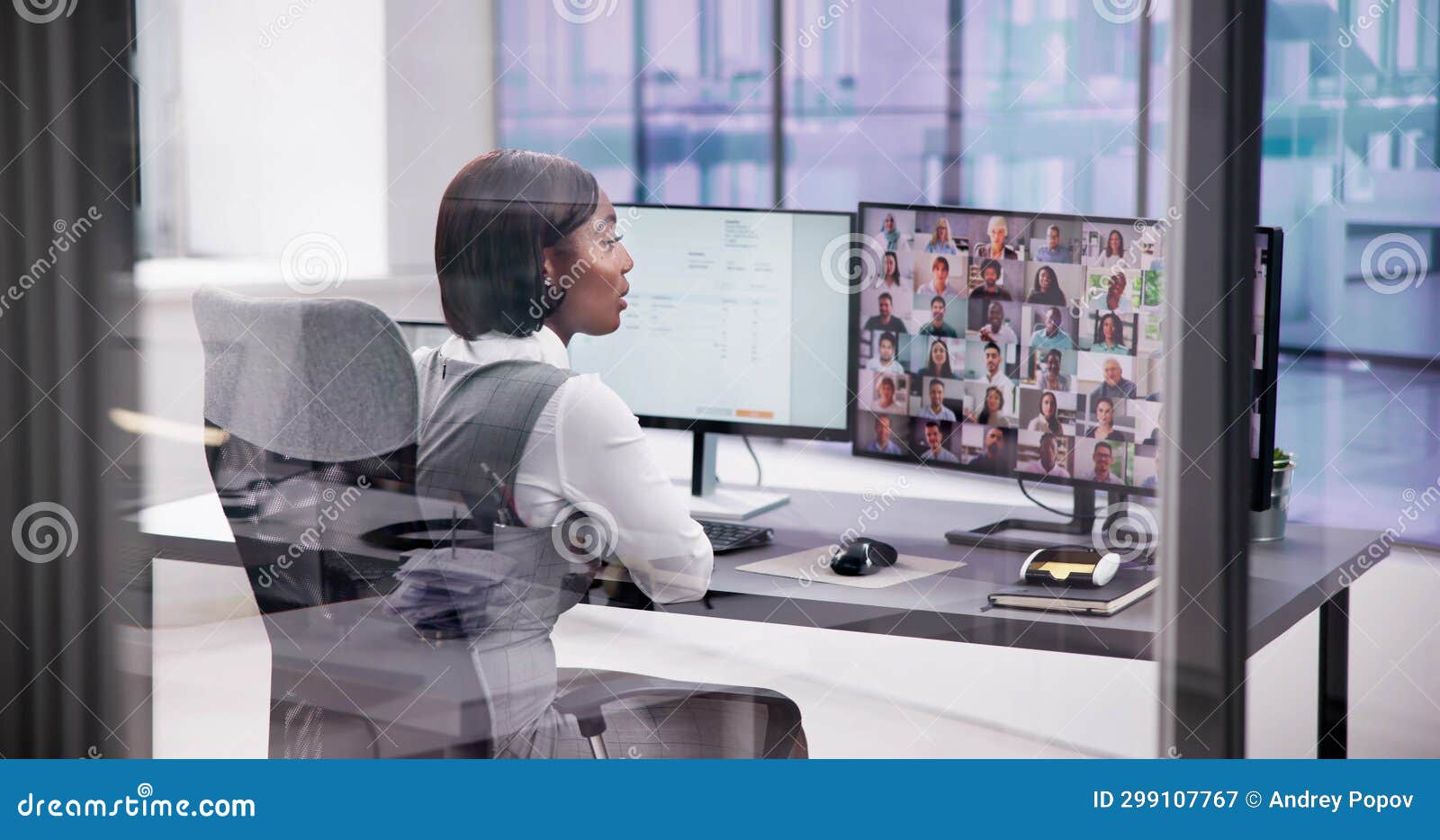 Watching Multiple Computer Monitors in an Office Stock Image - Image of ...