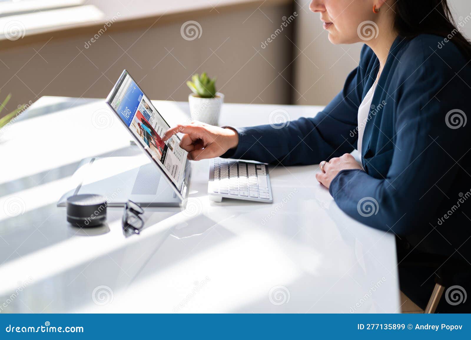 Watching News on Screen. Reading Newspaper Website Stock Image - Image ...