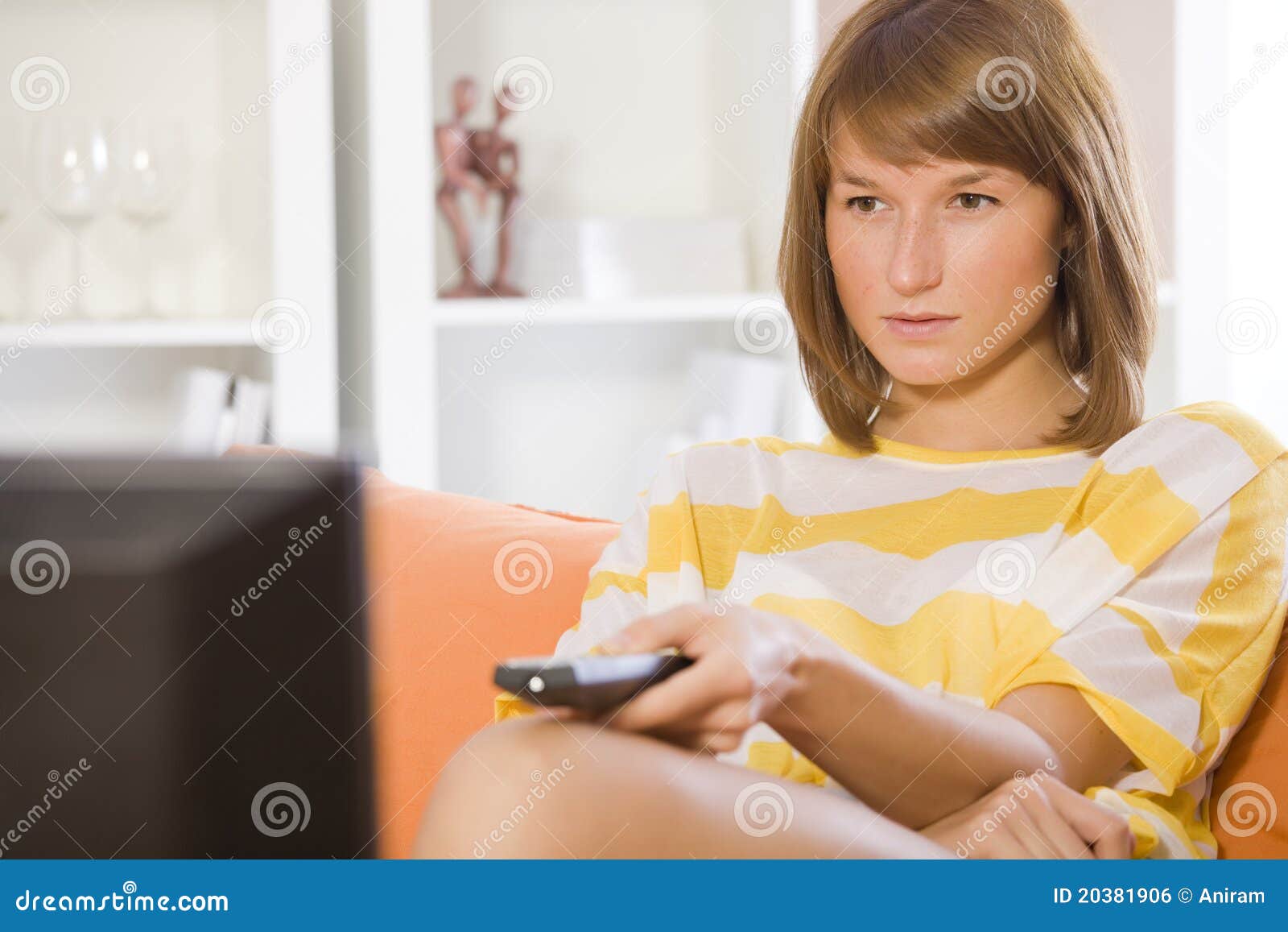 Watching News on Television Stock Photo - Image of switch, holding ...