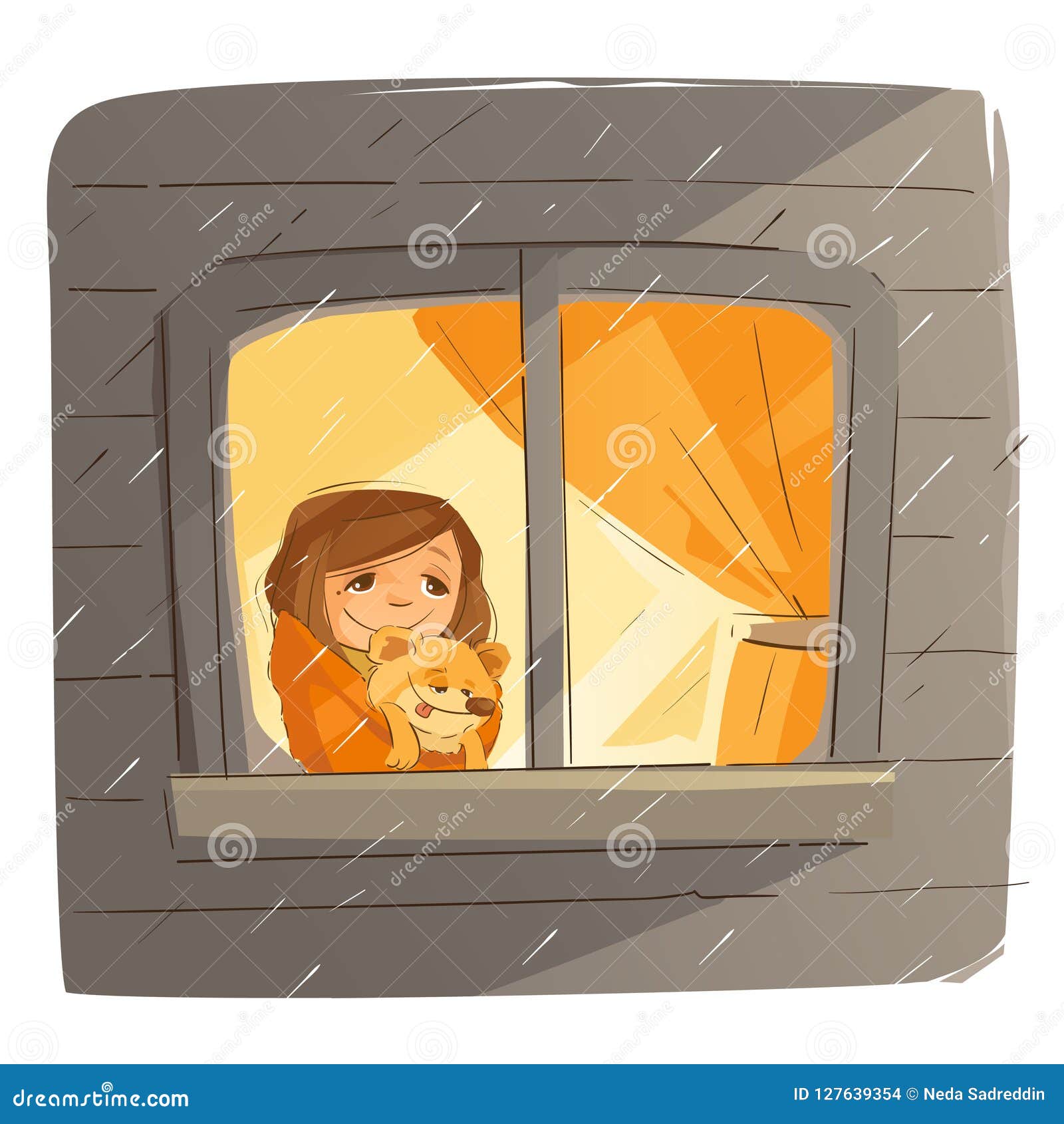 Watching Rainfall Window stock vector. Illustration of love - 127639354