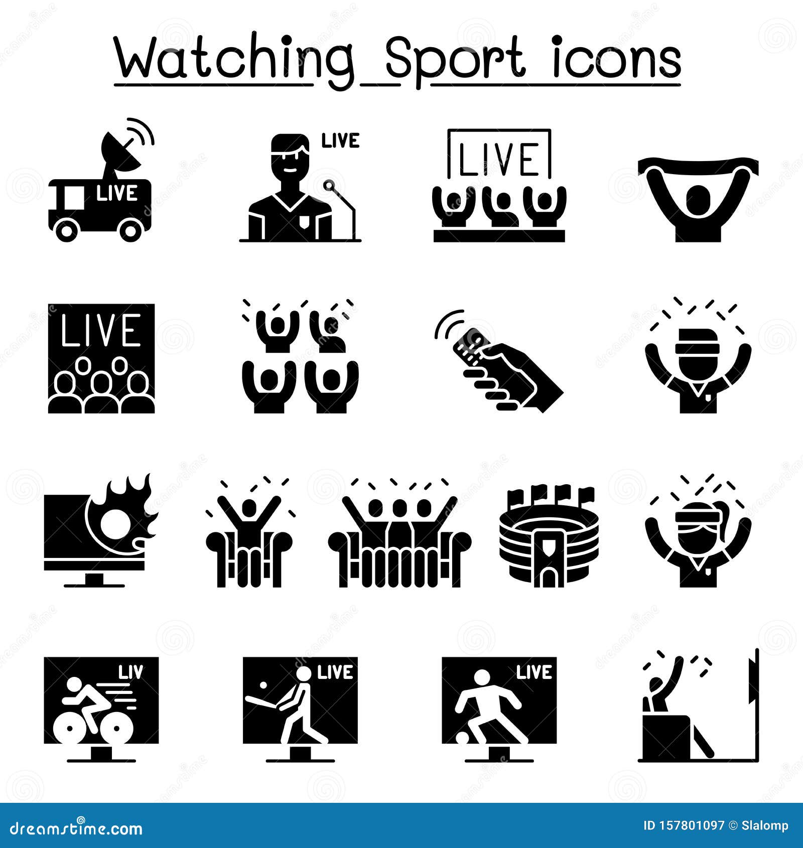 Watching Sport on Tv, Sport Broadcasting Icon Set Stock Vector ...