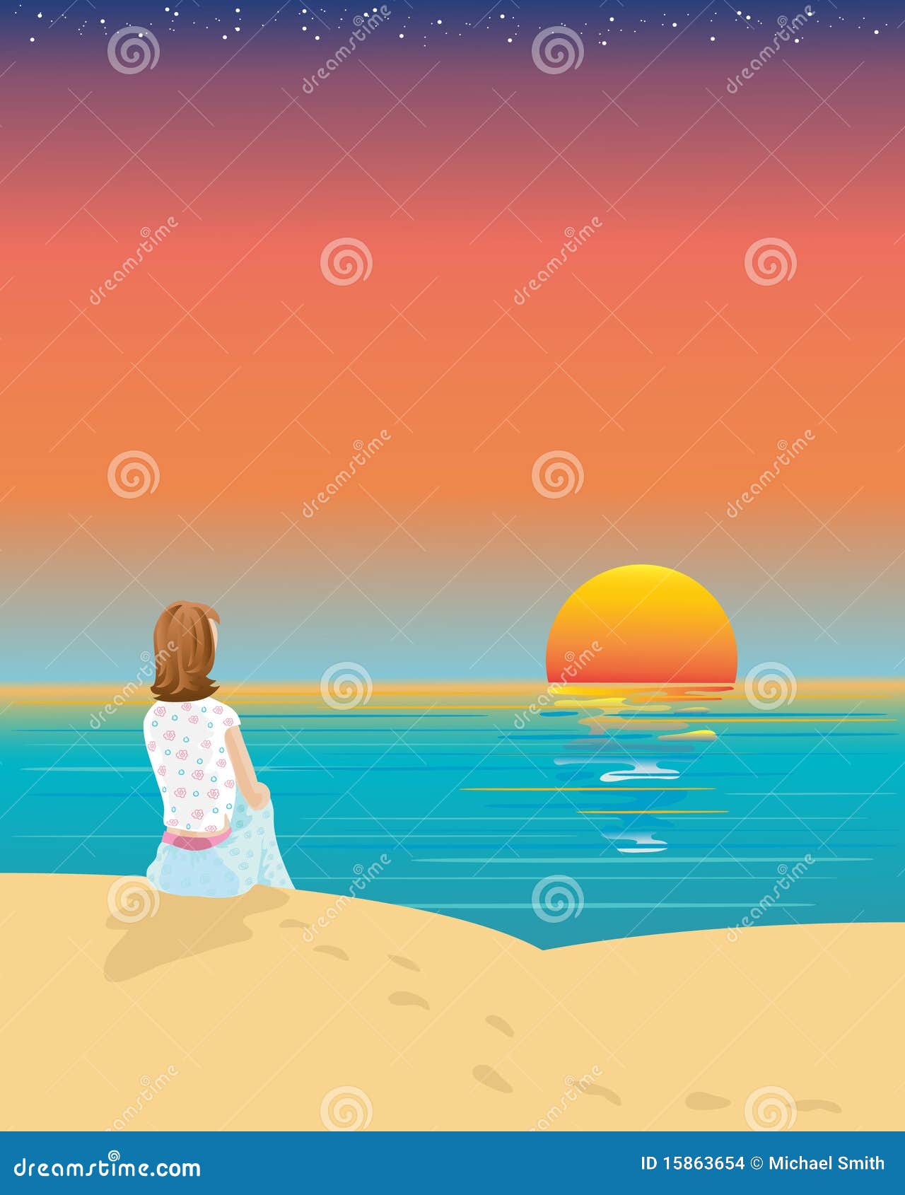 Watching the sunset stock vector. Illustration of water - 15863654