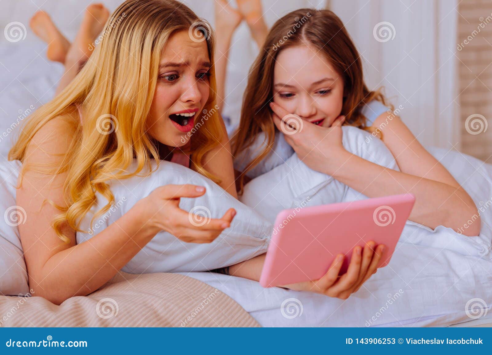 Two Siblings Feeling Emotional and Scared while Watching Thriller Stock ...