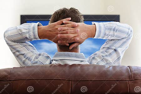 Watching tv stock image. Image of male, horizontal, person - 26495301
