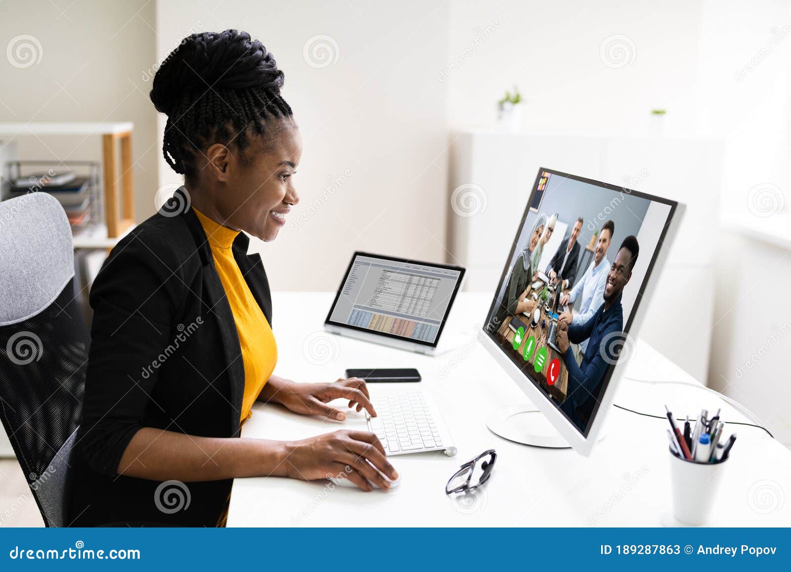 Watching Video Conference Business Webinar Stock Image - Image of ...