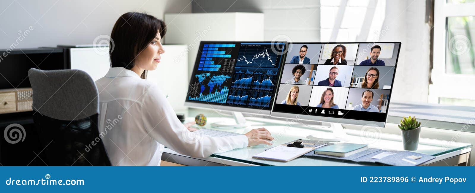 Watching Video Conference Business Webinar Stock Photo - Image of data ...
