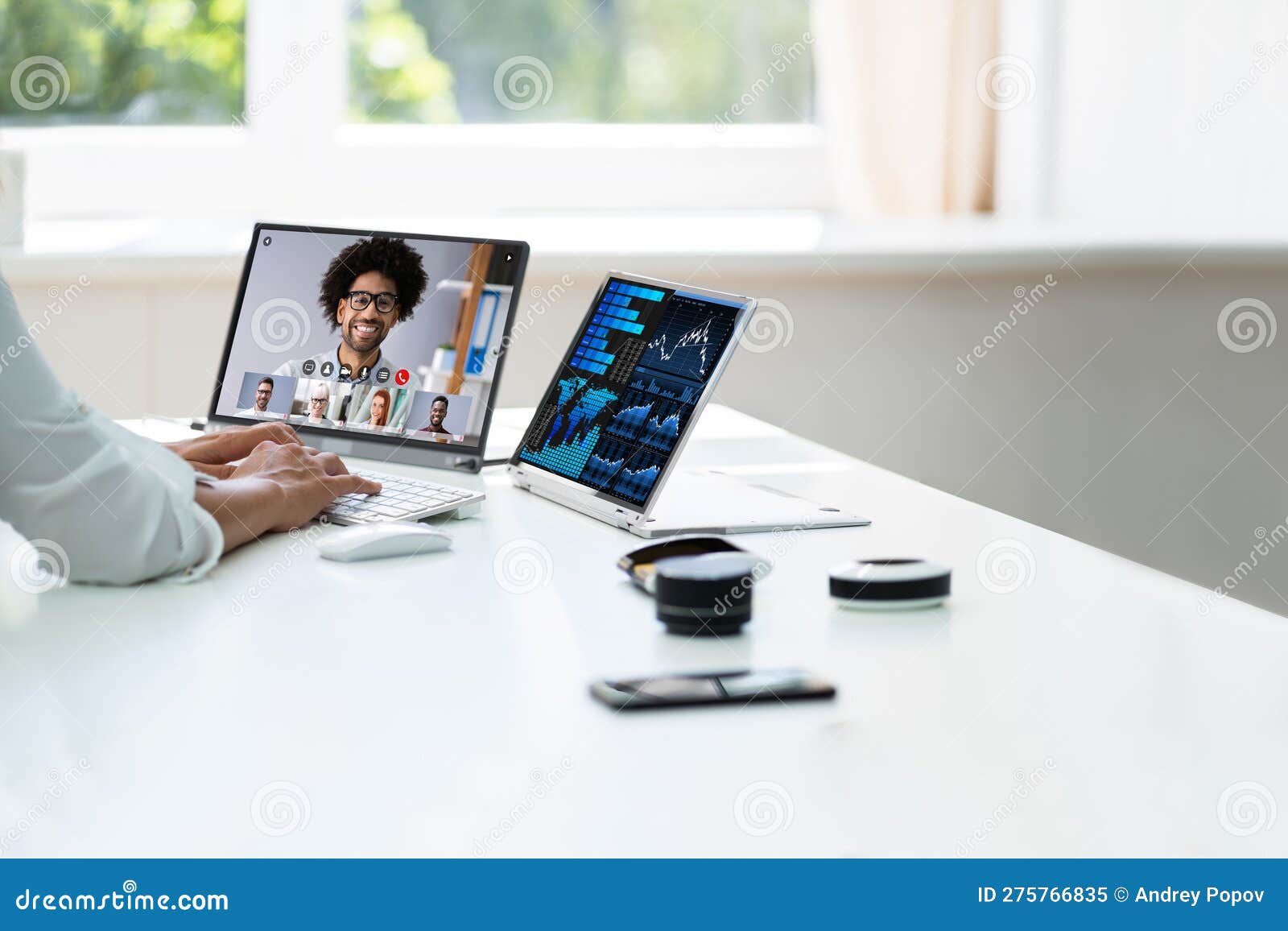 Watching Video Conference Business Webinar Stock Image - Image of ...