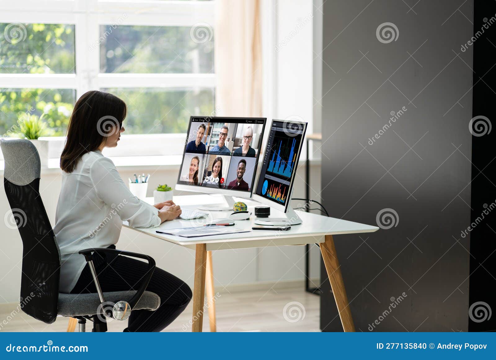 Watching Video Conference Business Webinar Stock Photo - Image of ...