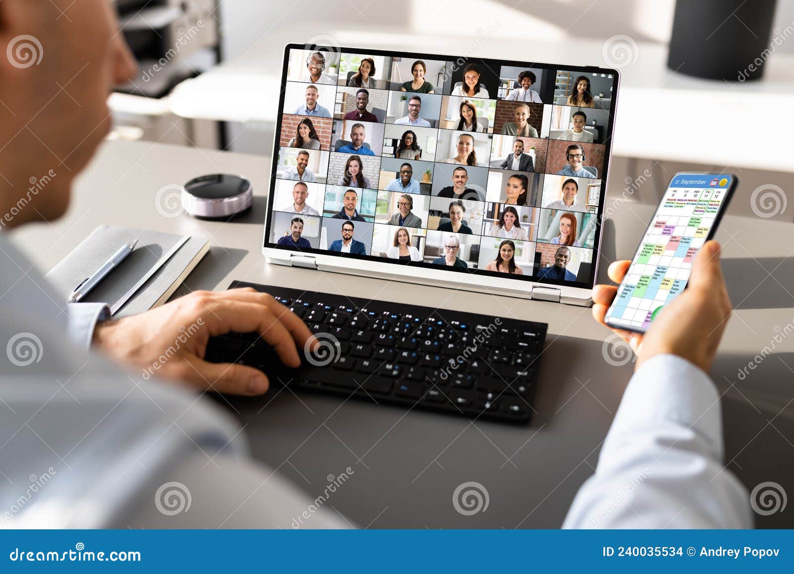 Watching Video Conference Business Webinar Stock Photo - Image of ...