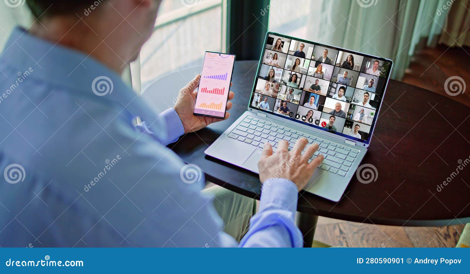 Watching Video Conference Business Webinar Stock Image - Image of ...