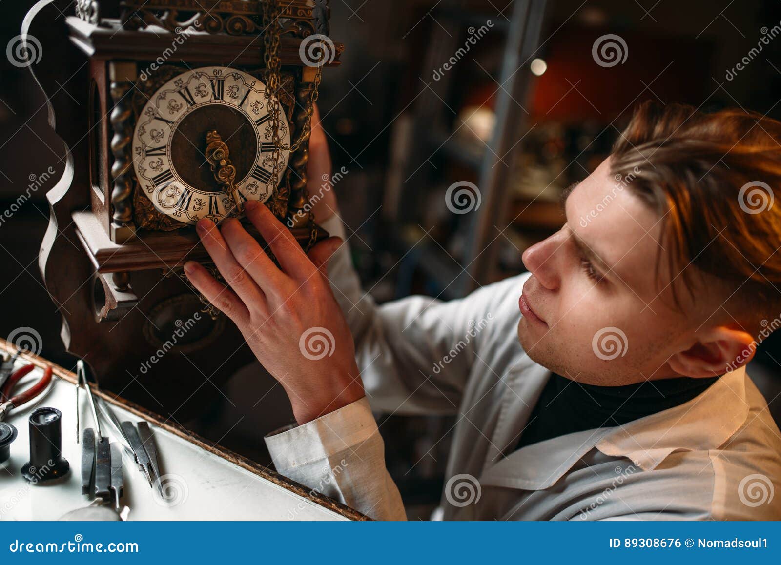 Watchmaker Adjusts the Mechanism of Old Watches Stock Photo - Image of ...