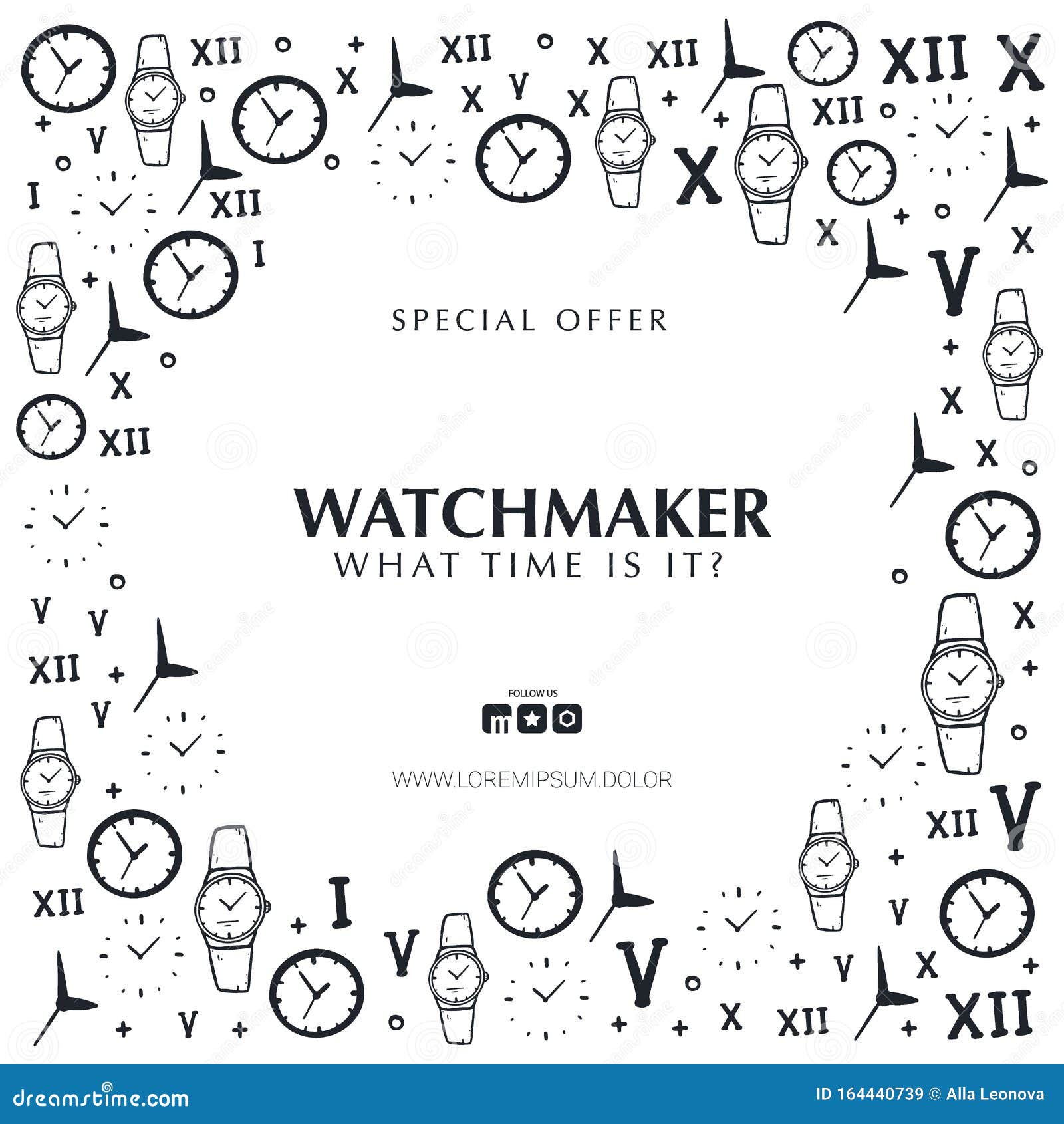 Watchmaker Banner with Hand Draw Doodle Background. Stock Vector ...