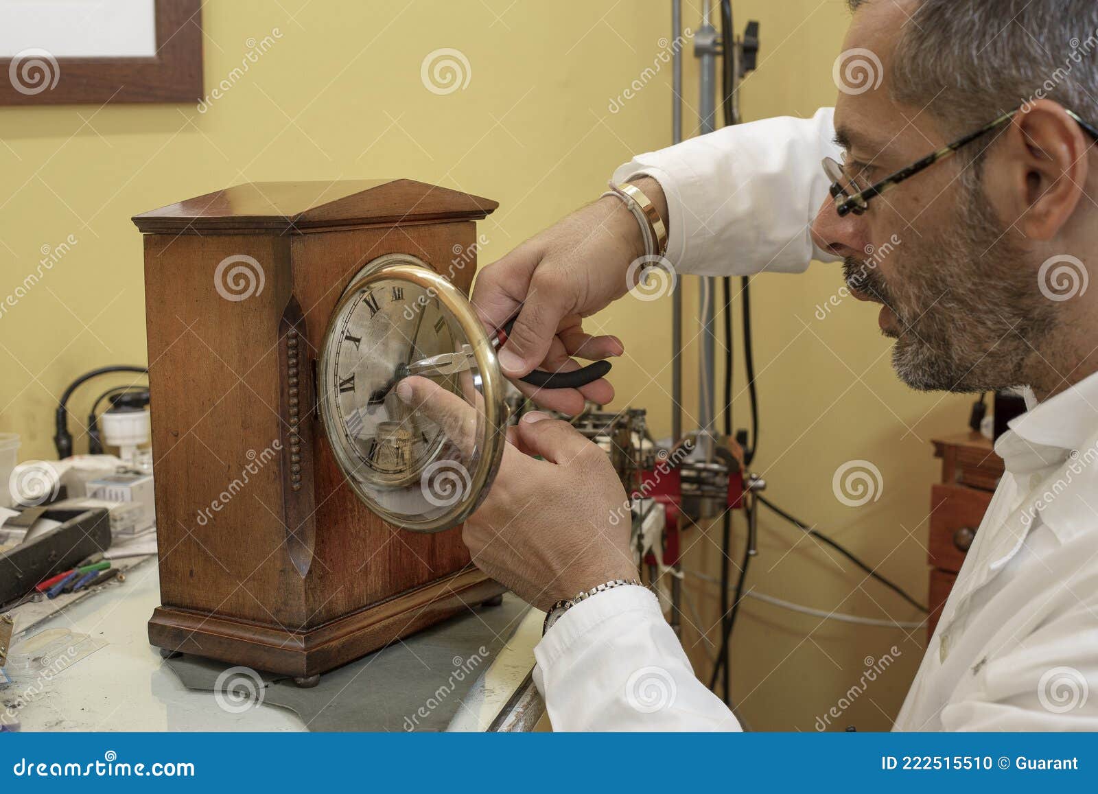 Clockmaker Hands Repairing Antique Mantel Clock Dial Stock Photo ...