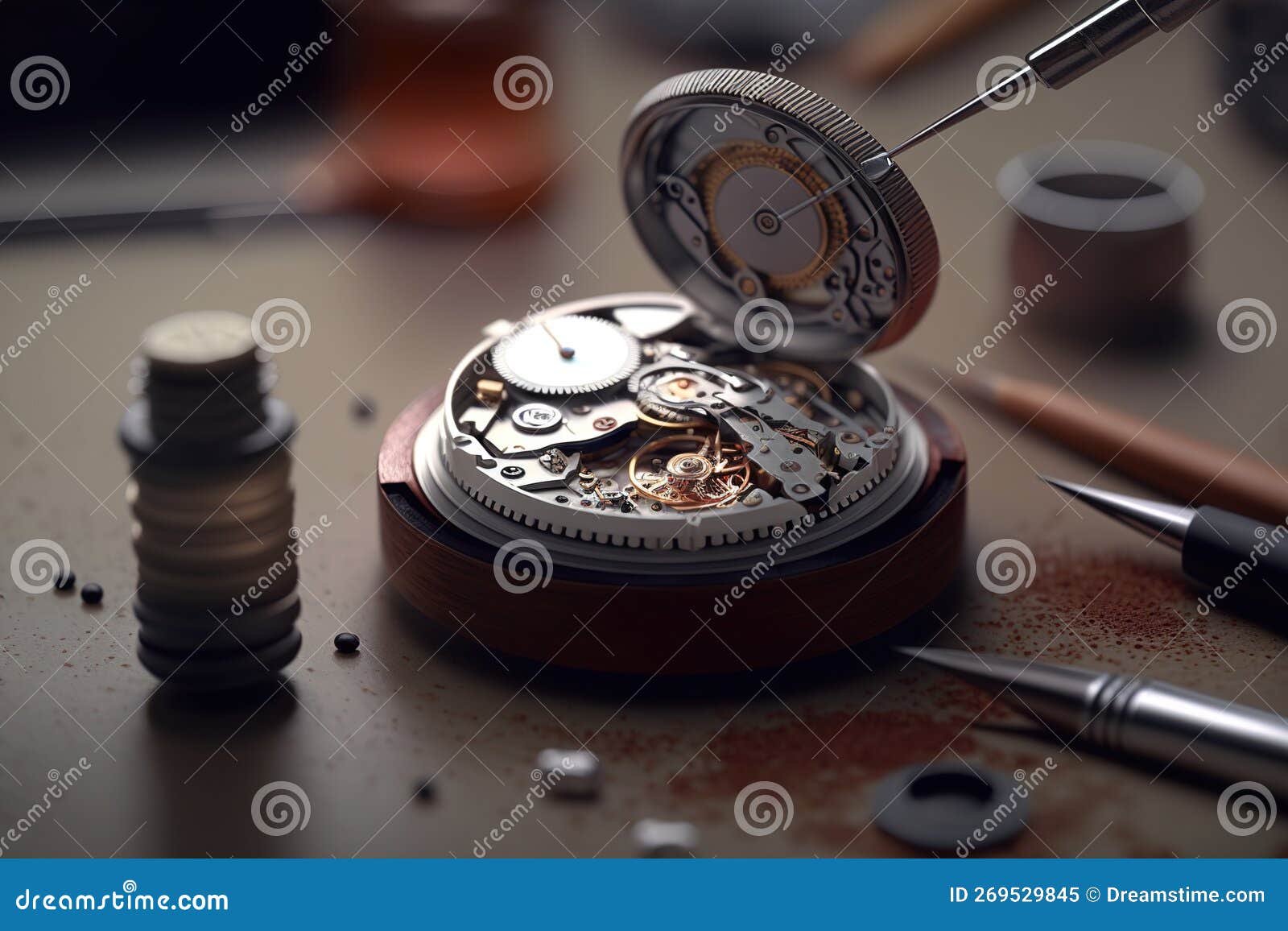 Watchmaker's Workshop. Disassembled Clockwork. Photorealistic Shot ...