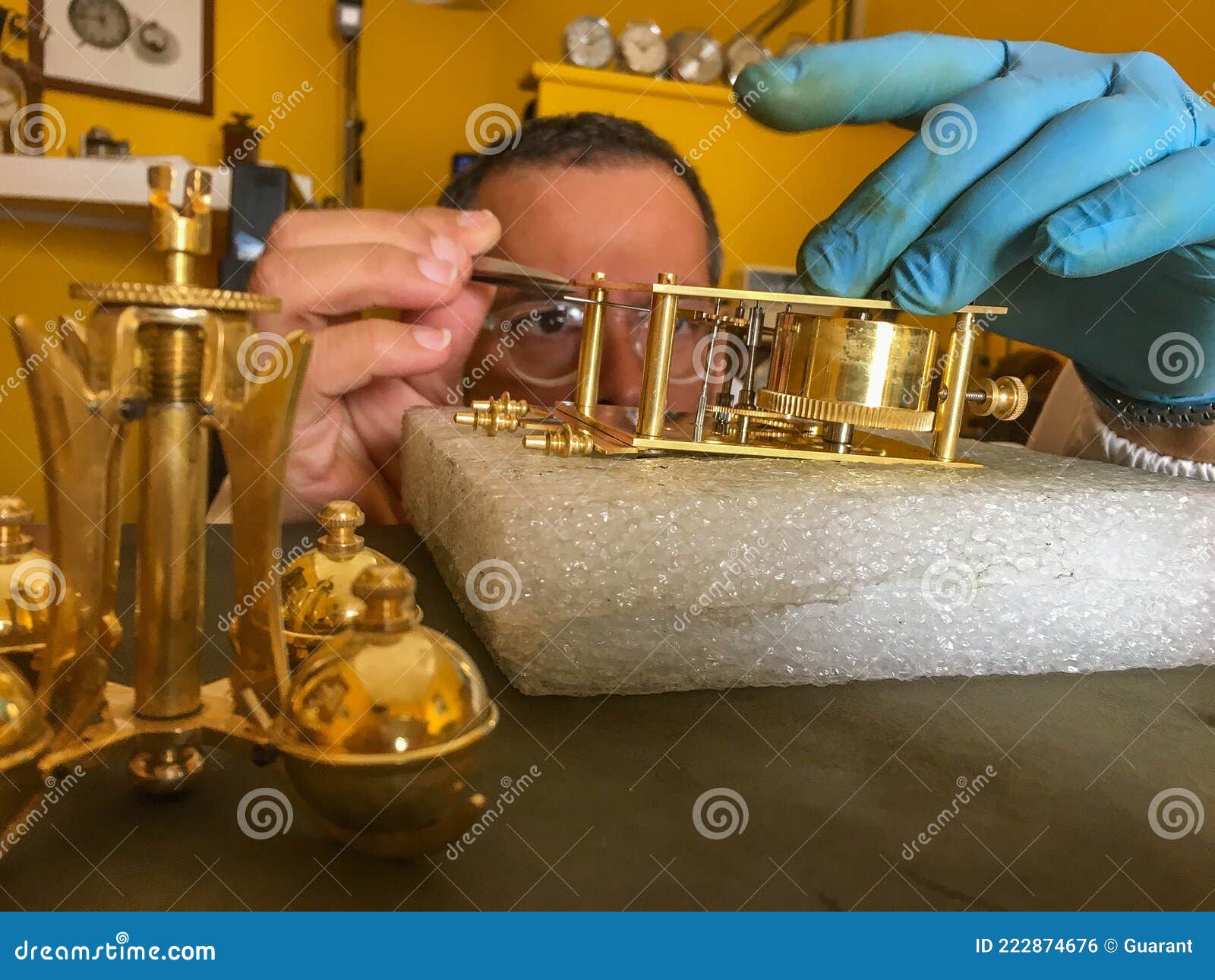 Clockmaker Repairs Clocks and Watches in His Laboratory Stock Photo ...