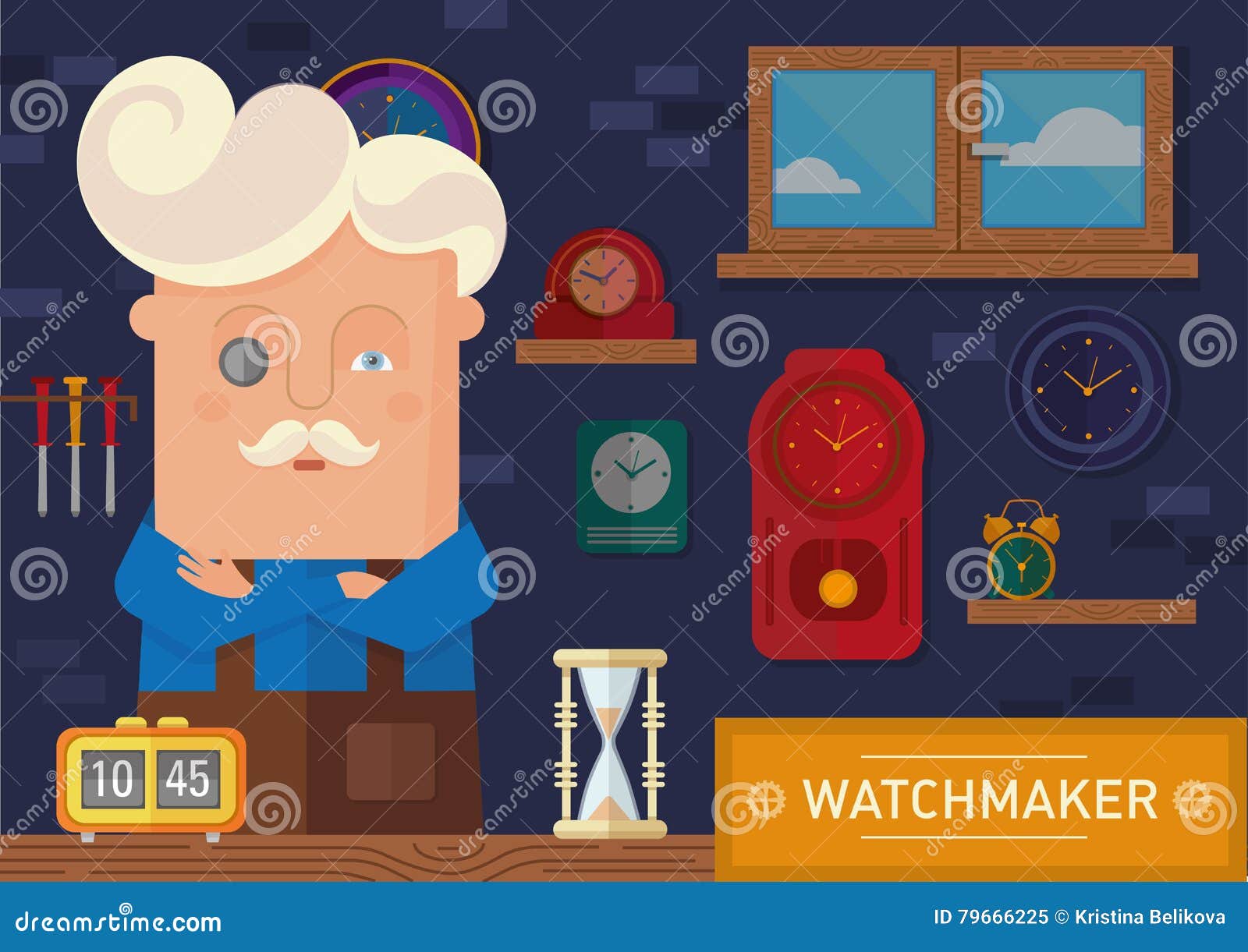 Watchmaker in the Workplace Stock Vector - Illustration of window ...