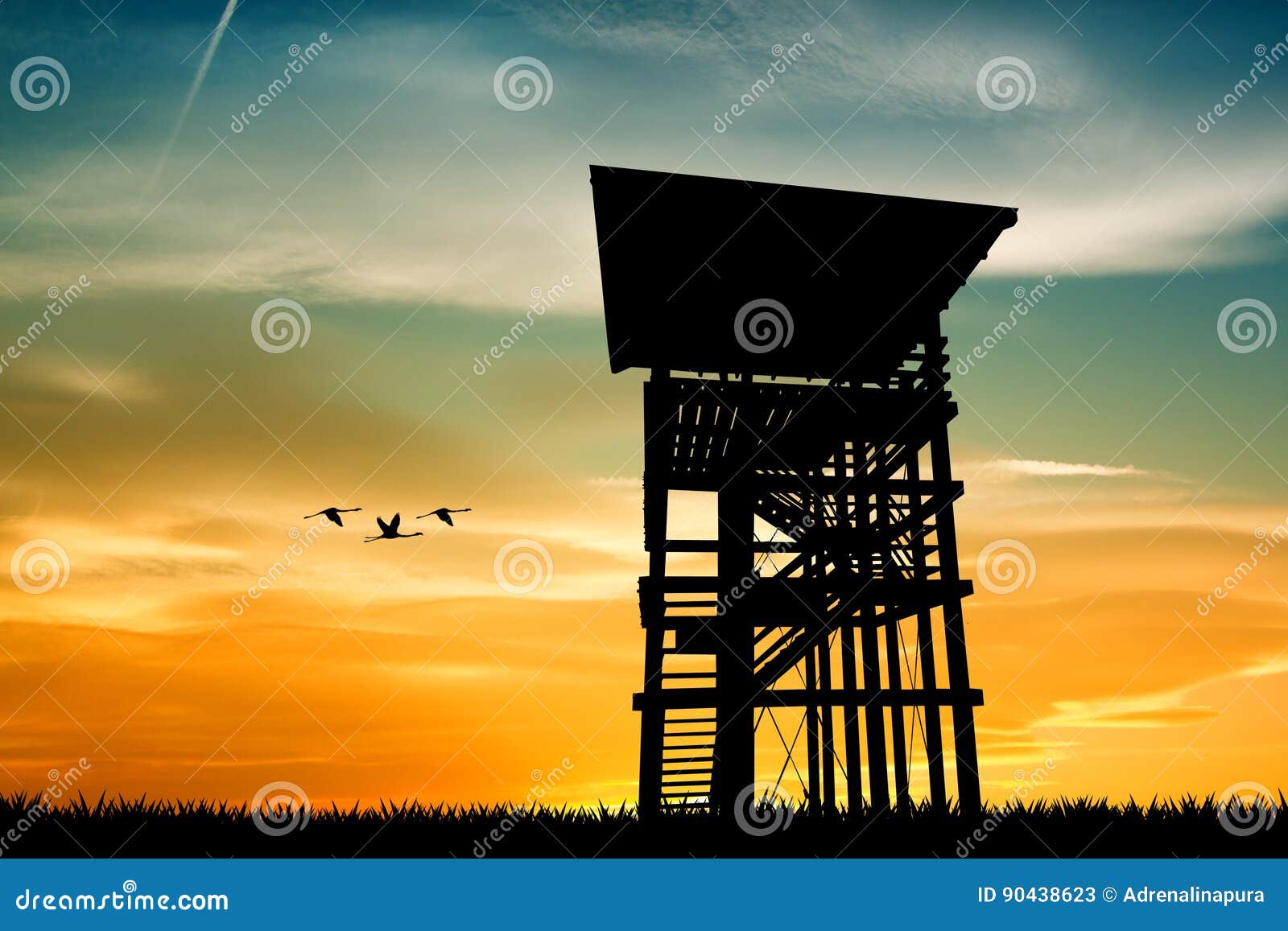 Watchtower at sunset stock illustration. Illustration of tower - 90438623